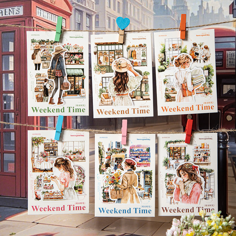 Weekend Time Series Sticker | Soft Cafe Aesthetic for Journals